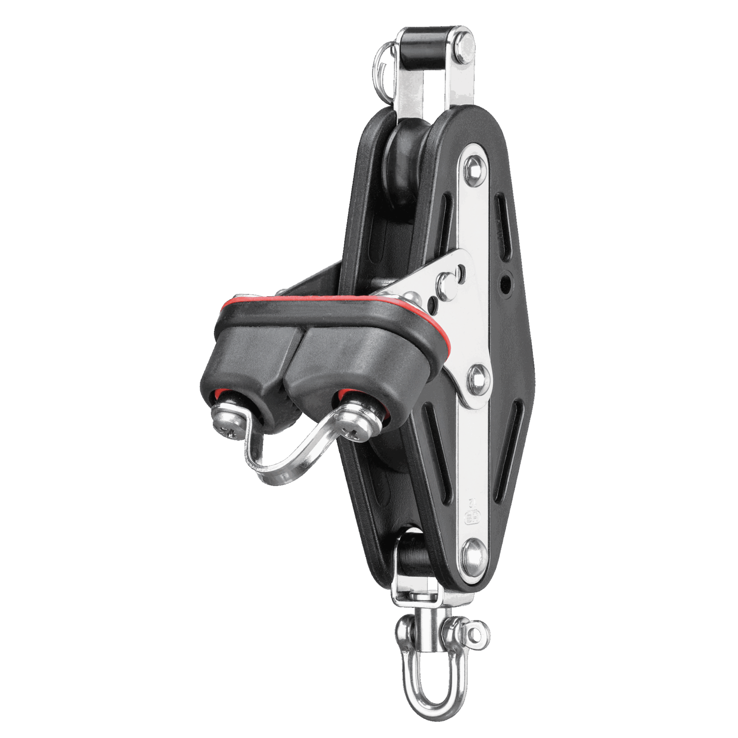 Mainsheet block sliding bearing 12 mm - 2 sheaves, swivel, becket, cam ...